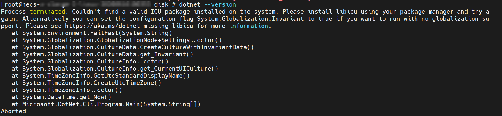 解决 DotNet 安装完，报错：Couldn't find a valid ICU package installed on the system. Please install ...